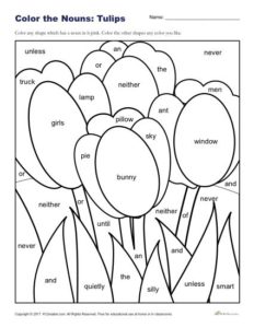 Color the Tulips | Printable Nouns Classroom Activity