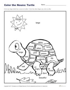 Color the Turtle | Printable K - 2nd Grade Nouns Worksheet