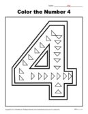 Color the Number 4 | Preschool Number Worksheet