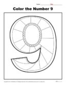 Color the Number 9 | Preschool Number Worksheet