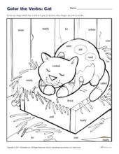 Color the Cat | Printable K-2nd Grade Verbs Activity