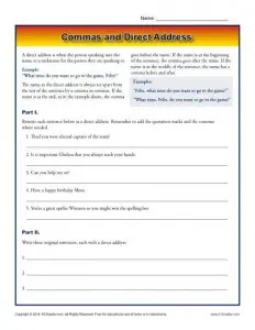 Commas and Direct Address | Comma Worksheets