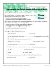 Affect vs. Effect Worksheet | Commonly Confused Words