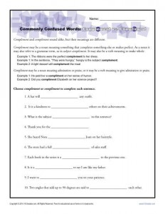 Complement vs. Compliment Worksheet | Commonly Confused Words