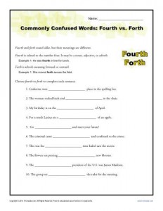 Fourth vs. Forth Worksheet | Easily Confused Words