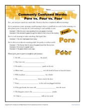 Pore vs. Pour vs Poor Worksheet | Easily Confused Words