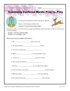Pray vs. Prey Worksheet | Easily Confused Word