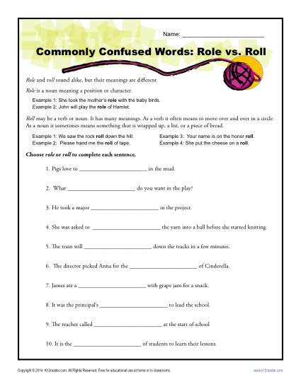 Role Vs Roll Worksheet Commonly Confused Words Role Vs Roll Worksheet Commonly Confused Words