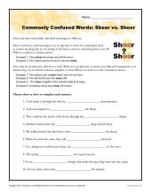 Shear vs. Sheer Worksheet | Commonly Confused Words