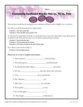 Too vs. To vs. Two Worksheet | Easily Confused Words