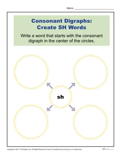Consonant Digraph Worksheets Sh Words