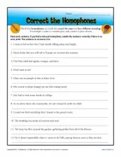 Homophone Worksheet - Correct the Homophones