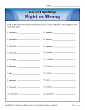 Correct Spelling: Right or Wrong | Proofing and Editing Worksheets