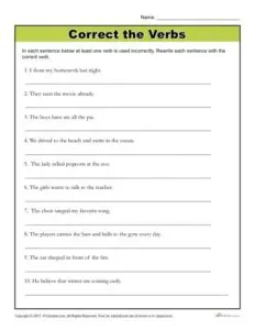 Correct the Verbs | Printable 4th - 6th Grade Grammar Activity