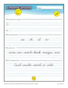 Cursive C - Letter C Worksheets for Handwriting Practice