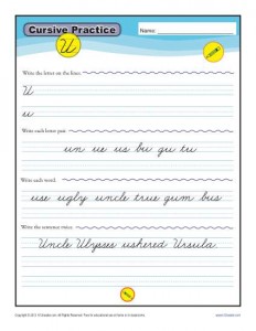 Cursive U - Letter U Worksheets for Handwriting Practice