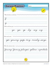 Cursive Y - Letter Y Worksheets for Handwriting Practice