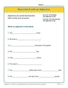 Describe it With an Adjective | Printable Parts of Speech Activity