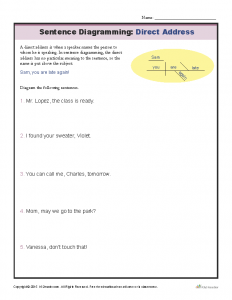 Sentence Diagramming Worksheet: Direct Address