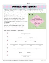 Diamante Poem: Synonyms | Poetry Worksheet