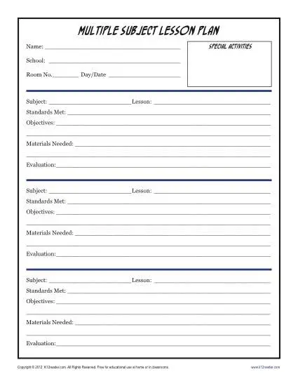 Daily Multi-Subject Lesson Plan Template - Elementary Daily Multi-Subject Lesson Plan Template - Elementary