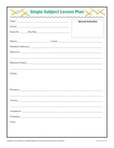 Daily SIngle Subject Lesson Plan Template - Elementary