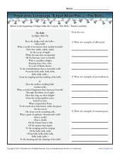 Firgurative Language Worksheet | Edgar Allen Poe's "The Bells"