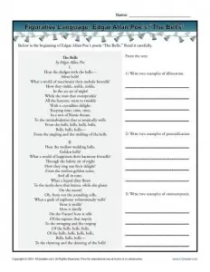 Firgurative Language Worksheet | Edgar Allen Poe's "The Bells"