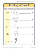 Ending Letter E Worksheet | Phonics Worksheets