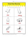 Rhyming Words Worksheet for Kindergarten - Find the Rhyme - Phonics