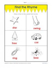 Rhyming Words Worksheet for Kindergarten - Find the Rhyme - Phonics