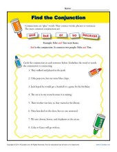 Find the Conjunction | 1st Grade Worksheets