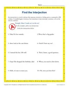 Interjection Worksheets | Interjection Examples and Interjection Definition
