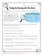 Find the Meaning With Clue Words | Context Clues Worksheets for 3rd Grade