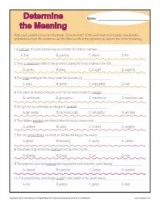 Determine the Meaning | Context Clues Worksheets for 4th Grade