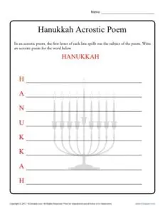 Hannukkah Acrostic Poem | Printable 2nd - 4th Grade Writing Activity