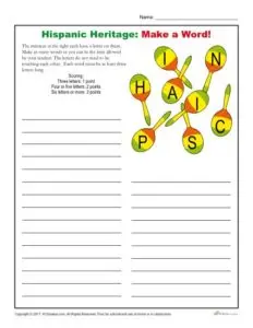 Hispanic Heritage Month Activity | Make a Word! Worksheet