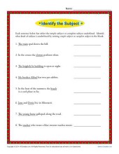 Simple Subject and Complete Subject - Worksheet Activity - K12reader