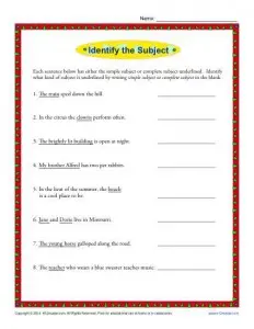 Simple Subject and Complete Subject - Worksheet Activity - K12reader