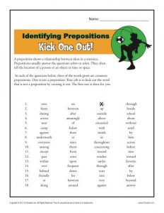 Preposition Worksheet - Identifying Prepositions