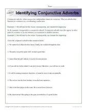 Identifying Conjunctive Adverbs | Conjunction Worksheets