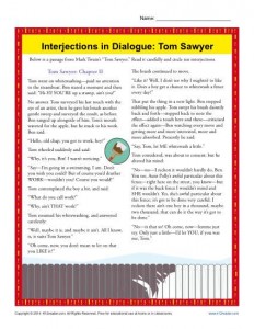 Interjections in Dialogue: Tom Sawyer | 5th Grade Interjections Worksheets