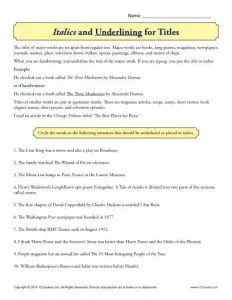 Italics and Underlining for Titles | Worksheet Activity