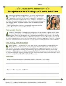 Journal vs. Narrative Activity: Sacajawea by Lewis and CLark