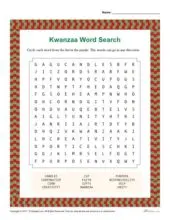 Kwanzaa Word Search Activity | Printable Holiday Worksheet
