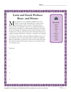 Greek and Latin Prefixes: Bene- and Homo- | Printable Worksheets