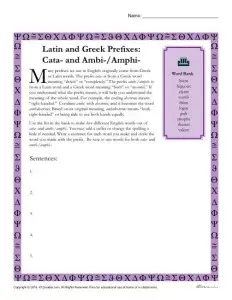 Greek and Latin Prefixes Activity: Cata- and Ambi-/Amphi-