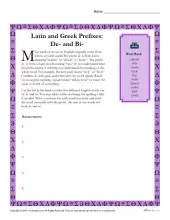 Greek and Latin Prefixes: De- and Bi- | Printable Worksheets