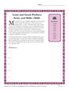Greek and Latin Prefixes: Semi- and Mille-/Milli- | Worksheets