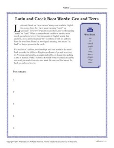 Greek and Latin Root Words Worksheets | Geo and Terra